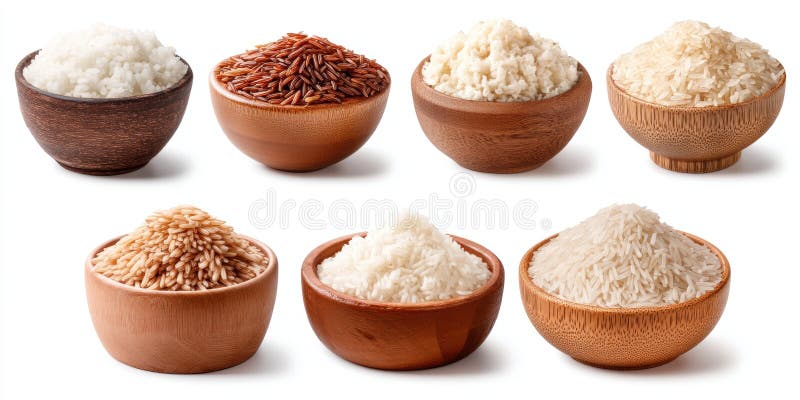 Close-up of Assorted Rice Varieties Displayed in Rustic Wooden Bowls on ...