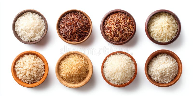 Close-up of Assorted Rice Varieties Displayed in Wooden Bowls on a ...