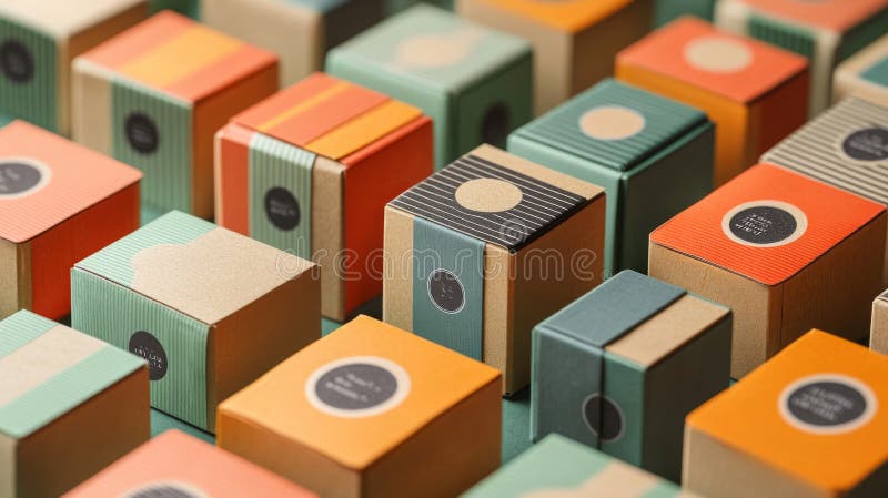 Close-up of Assorted Small Cardboard Boxes with Minimalist Branding ...