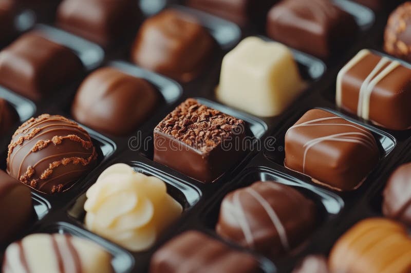 Close Up of an Assortment of Luxurious Chocolates in a Box, Showcasing ...