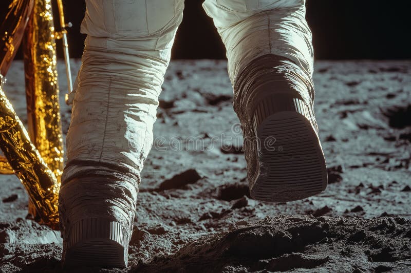 Close-up of Astronautâ€™s First Step from Lunar Module on Moon Stock ...