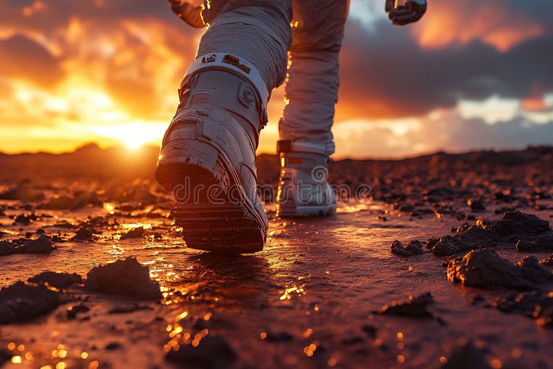 Close-up of Astronaut S Steps on the Surface of the Red Planet. Concept ...
