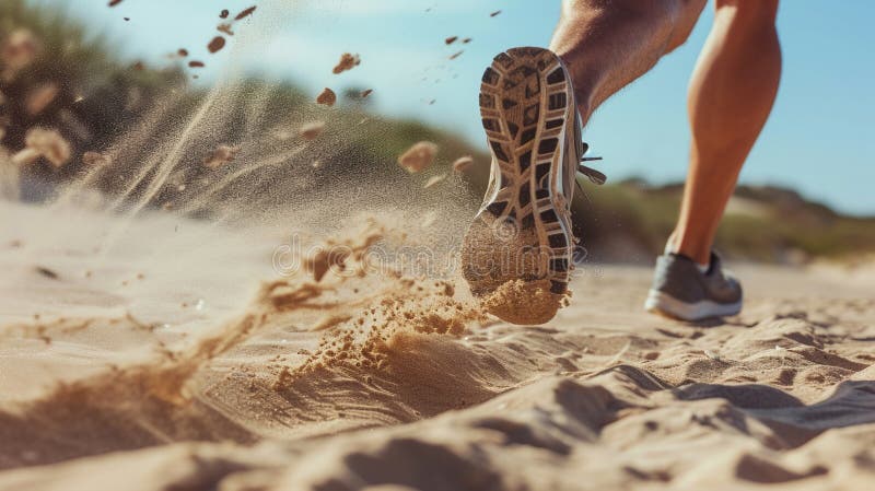 Close-up of the Athlete S Legs Running on the Sand Stock Photo - Image ...