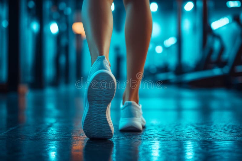 Close-up of an Athlete S Legs Walking through a Gym at Night Stock ...