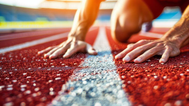 Close-up of Athletes Hands Positioned on Starting Line, Ready for a ...