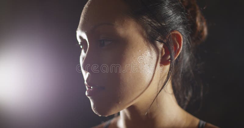Close Up of Athletic Woman Sweating Taking a Break after Work Out Stock ...