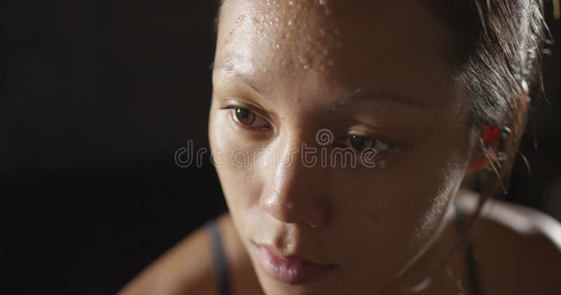 Close Up of Athletic Woman Sweating Taking a Break after Work Out Stock ...