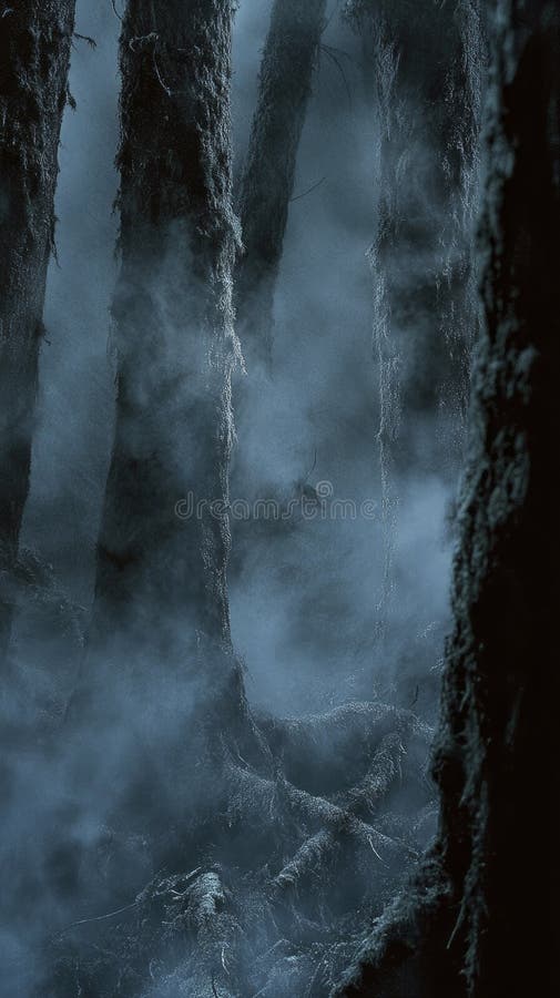 A Close-up Atmospheric Shot of Dense Fog Rolling through an Ancient ...