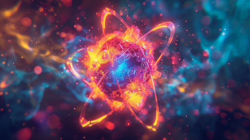 Close Up of an Atom Detailed View of Subatomic Particles and Vibrant ...