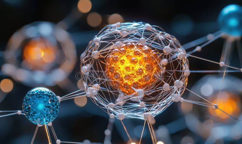 Close-up of an Atom with Illuminated Nucleus and Orbiting Electrons ...