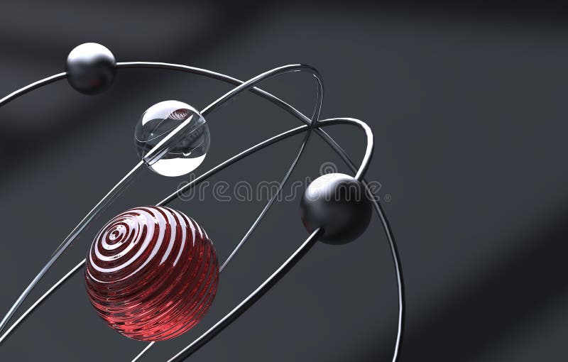 Close-up Atom Model on Dark Stock Illustration - Illustration of glossy ...