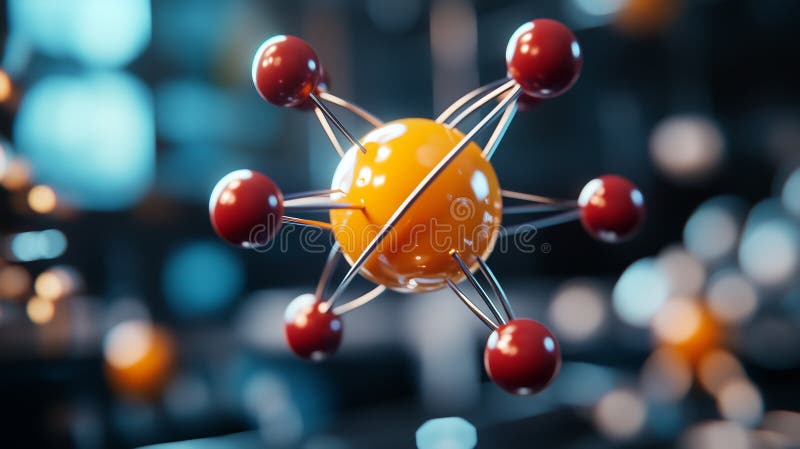 Close-up of Atom Model with Orange and Red Spheres Stock Illustration ...