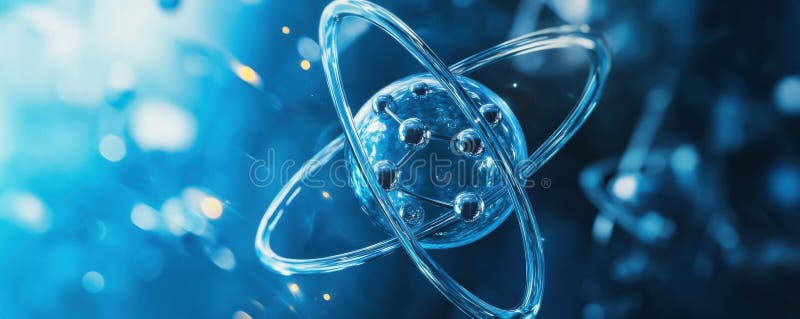 Close-up of an Atom Model Showing Electrons and Protons in a Glowing ...