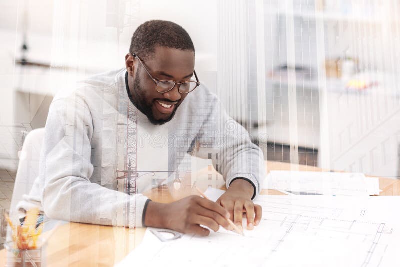 Close Up of Attentive Engineer Drawing a New Work Stock Image - Image ...