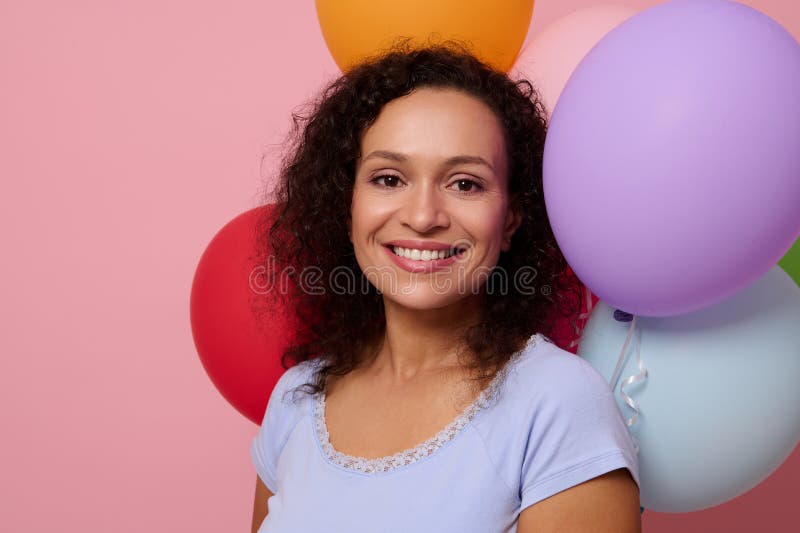 Close Up Of Attractive Happy Cheerful Mixed Race Woman Smiling With