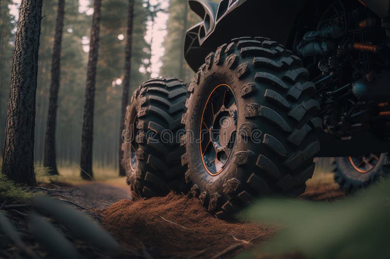 Close-up of the Atv Tires Rolling through the Forest Stock Illustration ...