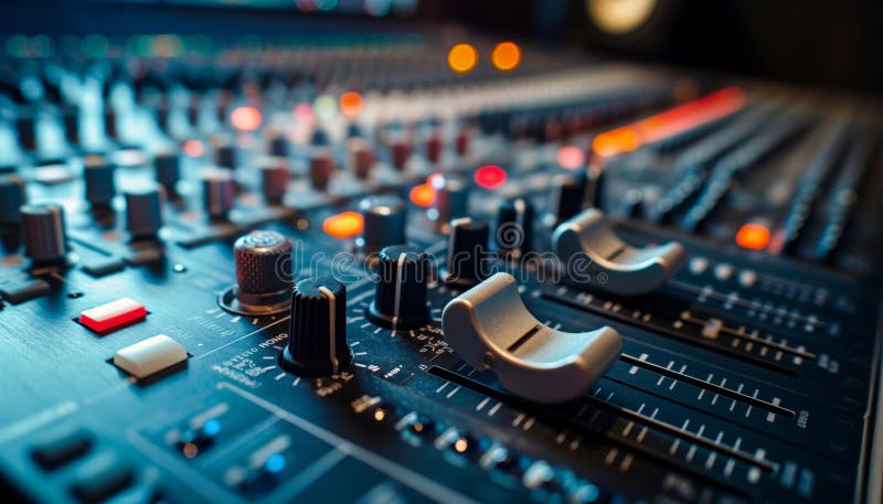Close-Up of Audio Control Console in Modern Studio Stock Image - Image ...