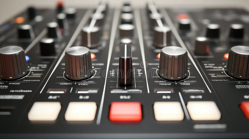 Close-up of Audio Mixer with Control Knobs and Buttons for Sound ...