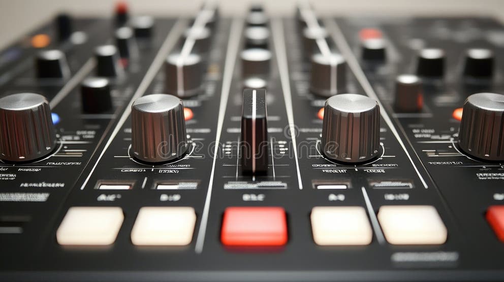 Close-up of Audio Mixer with Control Knobs and Buttons for Sound ...