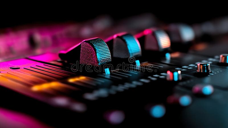 Close Up of Audio Mixing Console with Colorful Lighting Effects Stock ...