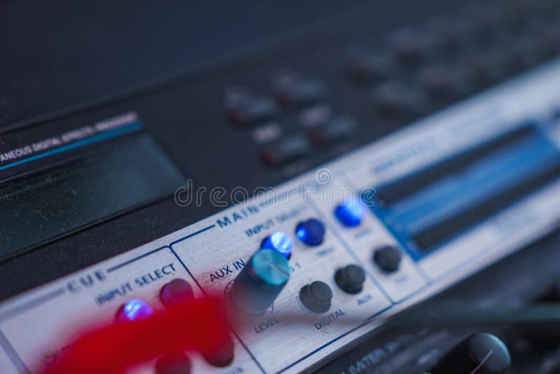 Close Up of Audio Mixing Console with Illuminated Controls Stock Photo ...