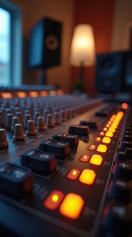 Close-Up of Audio Mixing Console and Studio Speakers in Professional ...
