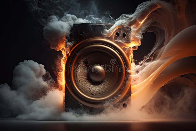 Close-up of Audio Speaker with Dramatic Lighting and Smoke Effects ...