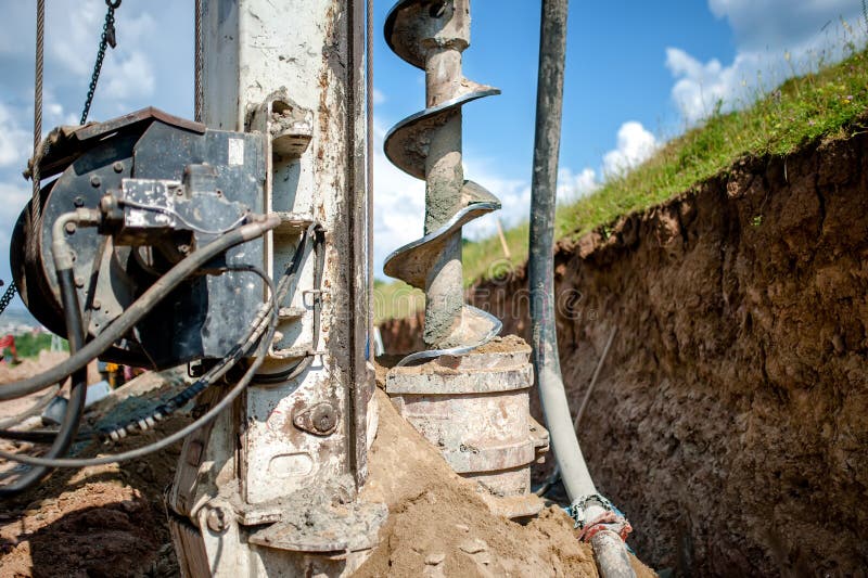 Close Up of Auger, Industrial Drilling Rig Making a Hole Stock Photo ...