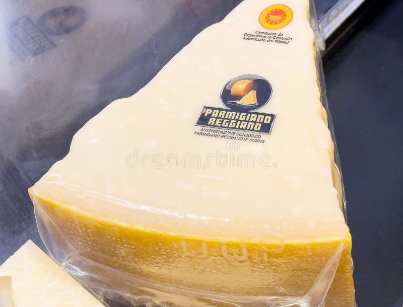Close-up of Authentic Parmigiano Reggiano Cheese Wedge with ...