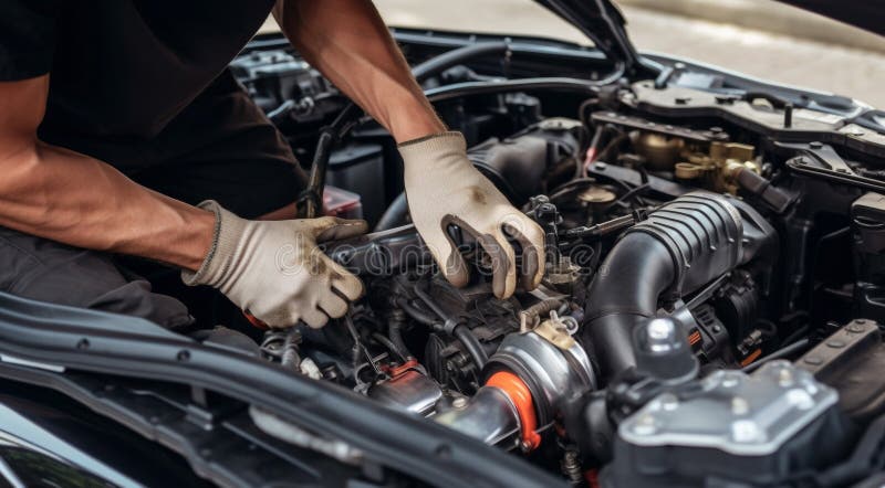 Close-up of a Mechanic Repairing Engine, Close-up Car Engine, Auto ...