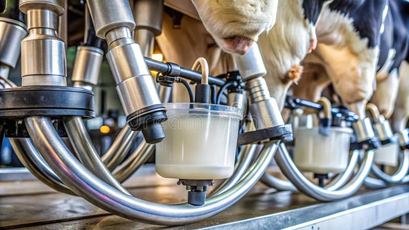 Close-up of Automated Milking System in Action with Cows. Generative AI ...