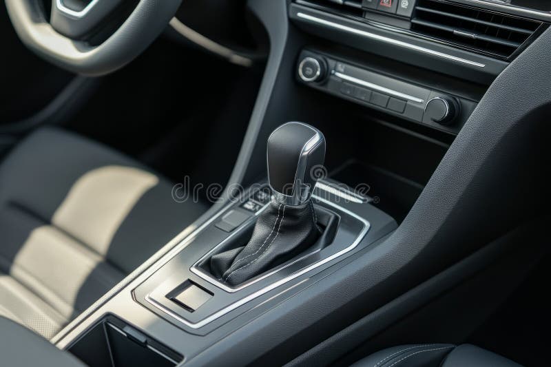 Close-up of Automatic Gear Stick Inside Modern Vehicle, Showcasing ...