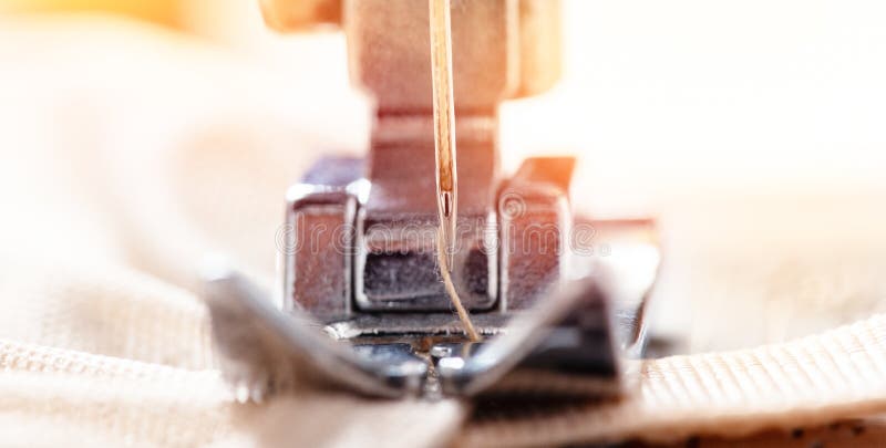 Close-up Automatic Sewing Machine with Fabric and Thread Stock Photo ...