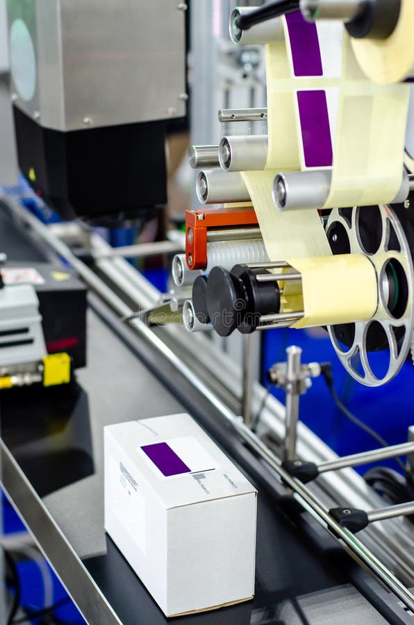 Close-up of Automatic Sticker Labelling Machine Stock Image - Image of ...