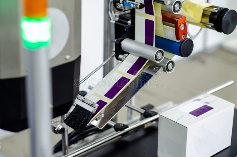 Close-up Of Automatic Sticker Labelling Machine Stock Image - Image of ...