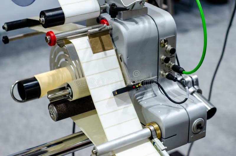 Close-up of Automatic Sticker Labelling Machine Stock Photo - Image of ...