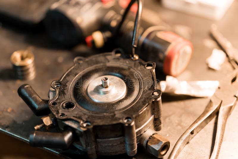Close-Up of an Automotive Fuel Pump Component on a Workbench Stock ...