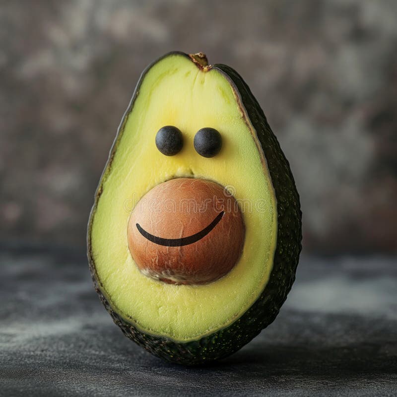 A Close Up of an Avocado with a Smiley Face on it Stock Illustration ...