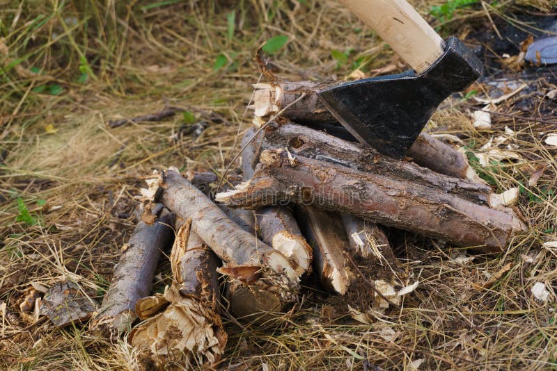 Close-up of Axe Blade in a Wood Stock Image - Image of tools, close ...