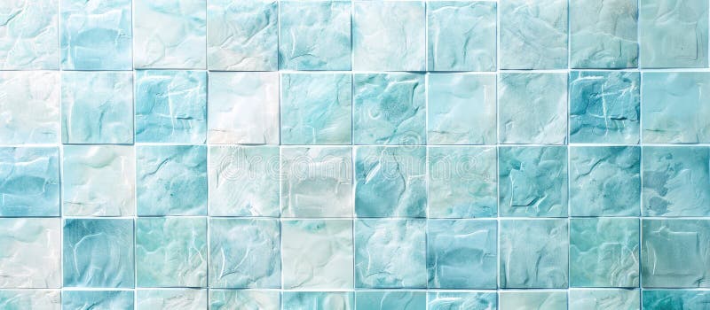 Close Up of an Azure and Aqua Tile Wall with Electric Blue Rectangles ...