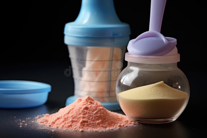 Close-up of Baby Bottle, Formula Powder, and Scoop Stock Illustration ...