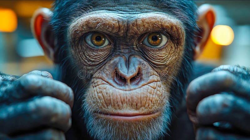 Close-up of a Baby Chimpanzee with Expressive, Deep Eyes in a Lab ...