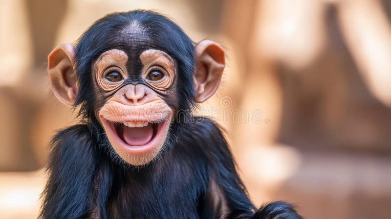 A Close Up of a Baby Monkey with Big Eyes and Smiling, AI Stock ...