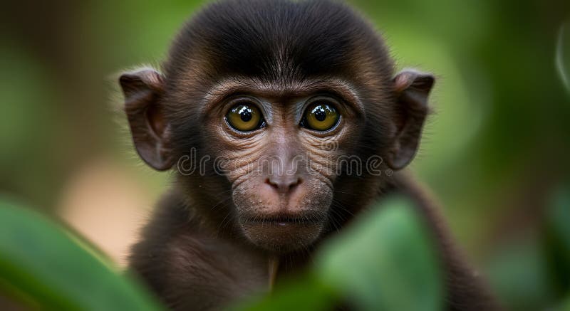 Close Up of a Baby Monkey Face in a Jungle. AI Generated Stock Illustration - Illustration of ...