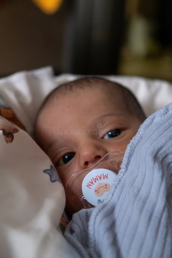 Close-up of Baby with Pacifier Stock Photo - Image of indoors, people ...