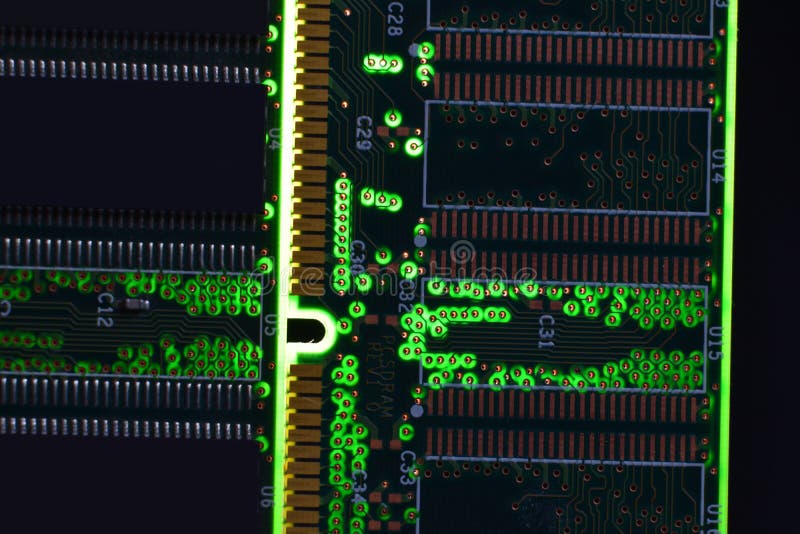 Close-up of Back-lighted Computer RAM Module. Stock Image - Image of ...