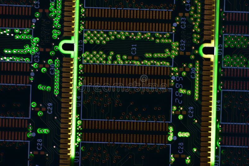 Close-up of Back-lighted Computer RAM Module. Stock Photo - Image of ...