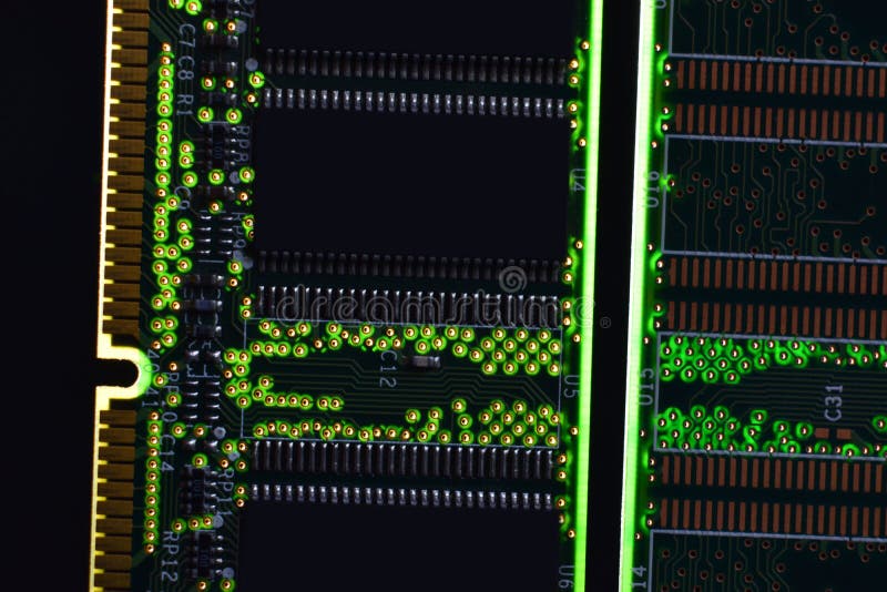 Close-up of Back-lighted Computer RAM Module. Stock Image - Image of ...