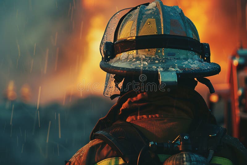 Close Up of Back View of Firefighter with Helmet Stock Illustration ...