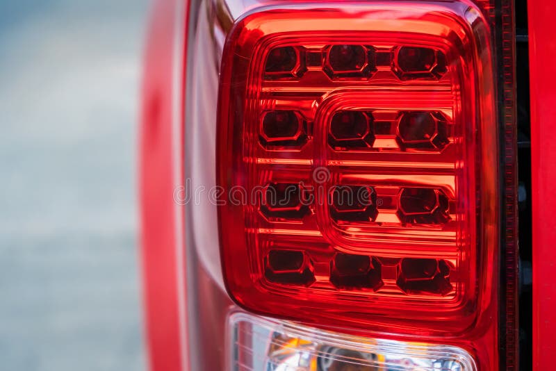 Close Up Back View Red Tail Lights of Red Pick-up Stock Image - Image ...